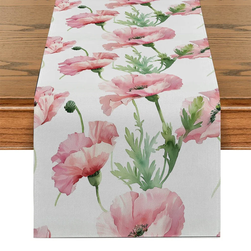 Spring and Summer Season Table Runner Plant Flower Poppy Flower Table ...