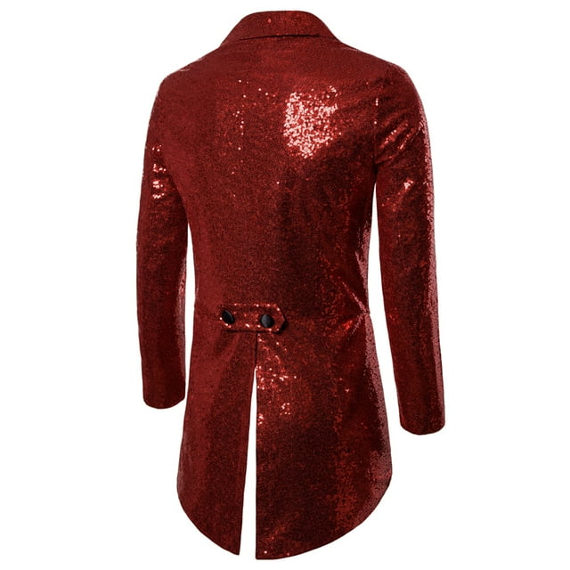 Spring hue Mens Sequin Tuxedo Tailcoat Swallowtail Suit Jacket Dinner ...