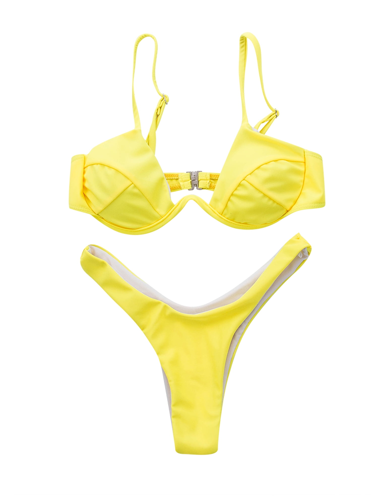 Spring hue Summer Women Push-up Padded Bra Bandage Bikini Low Cut Set ...