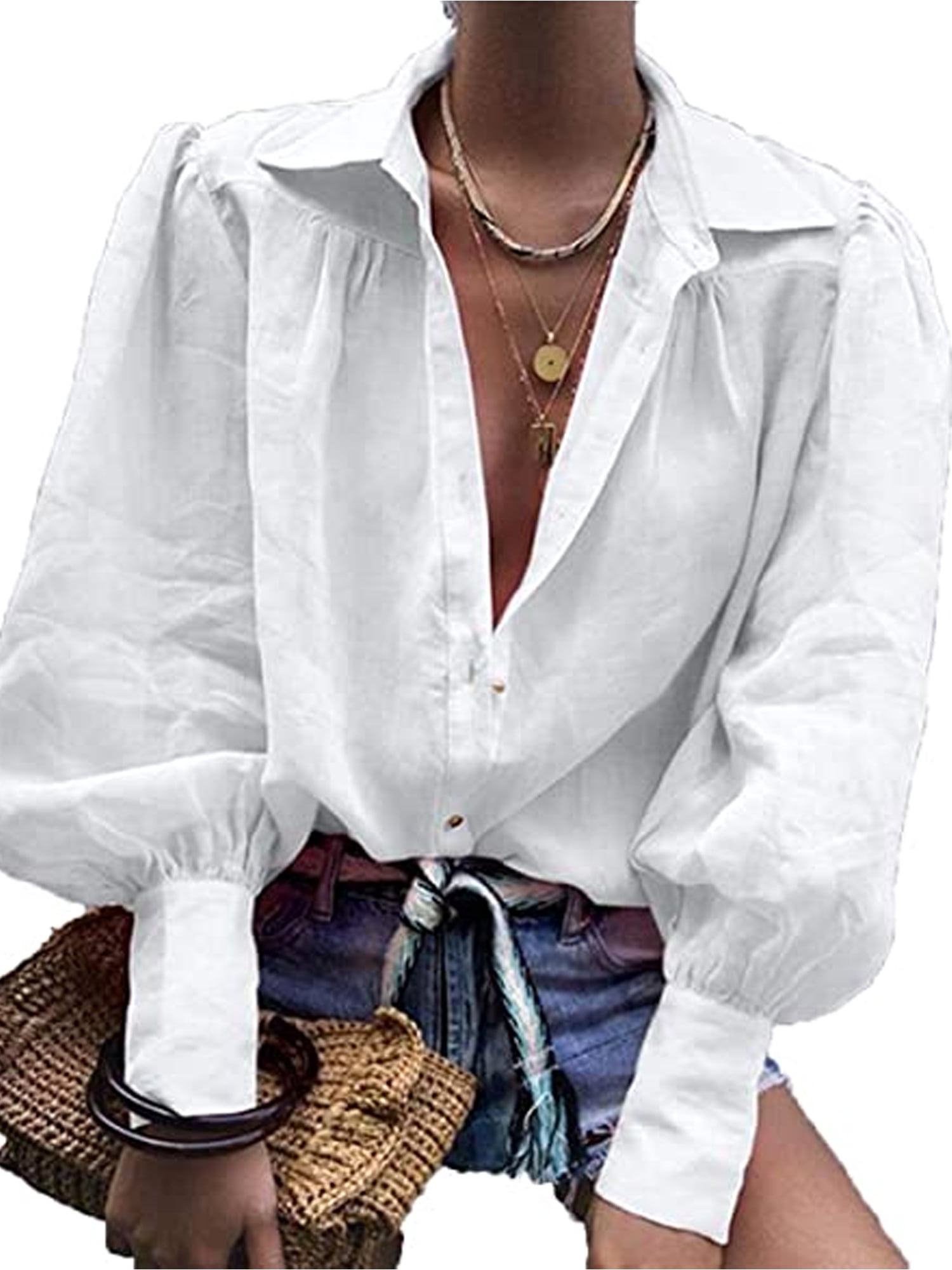 Spring hue Women Tops Casual T-Shirt V Neck Loose Office Shirt ...