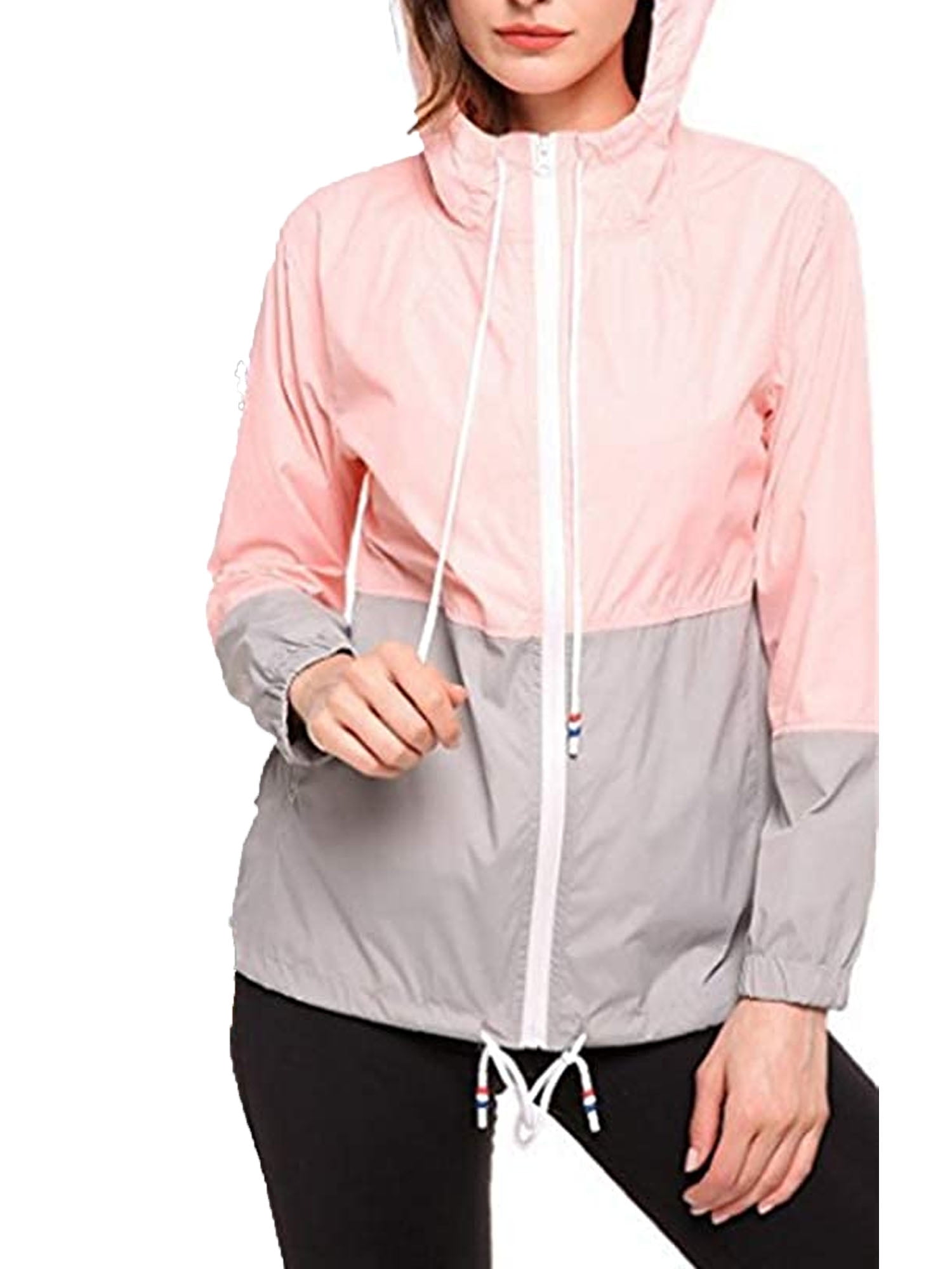 Spring hue Women Waterproof Outdoor Hooded Rain Jacket Windbreaker ...