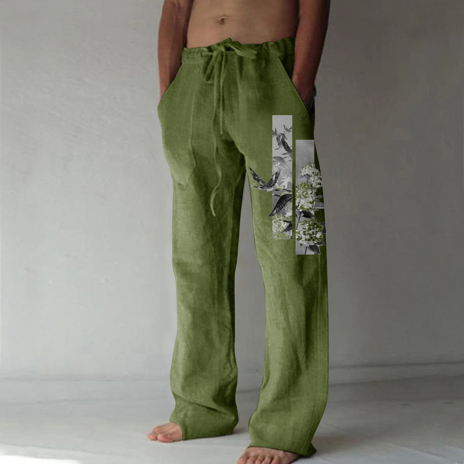 Spring into Pants from $10,AXXD Summer Hemp Wide Leg Pants Printed Lace ...