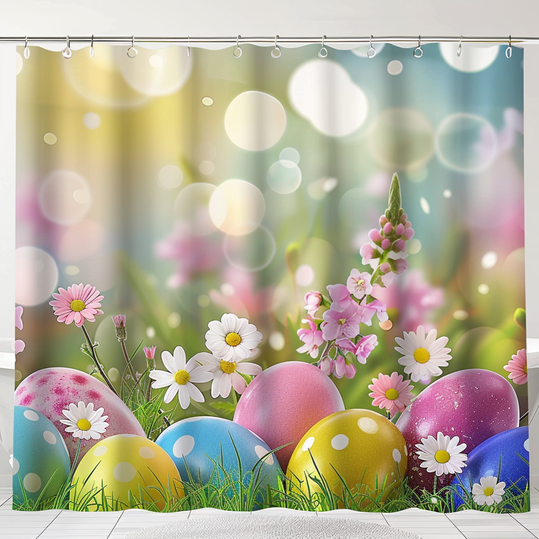 Spring into Style: Easter Egg Shower Curtain with Floral Accents ...