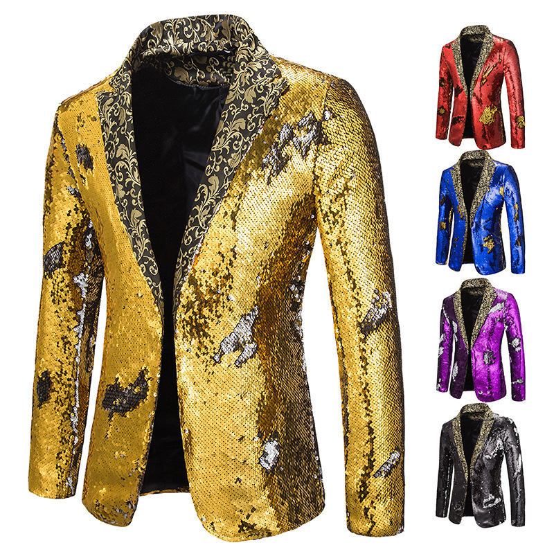 Spring new two-color sequined small suit plus size foreign trade stage ...