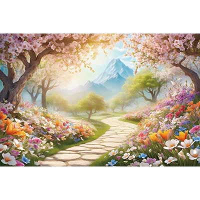 Spring ration Photo Backdrop Gre Trees Cherry Blossom Flower Photo ...