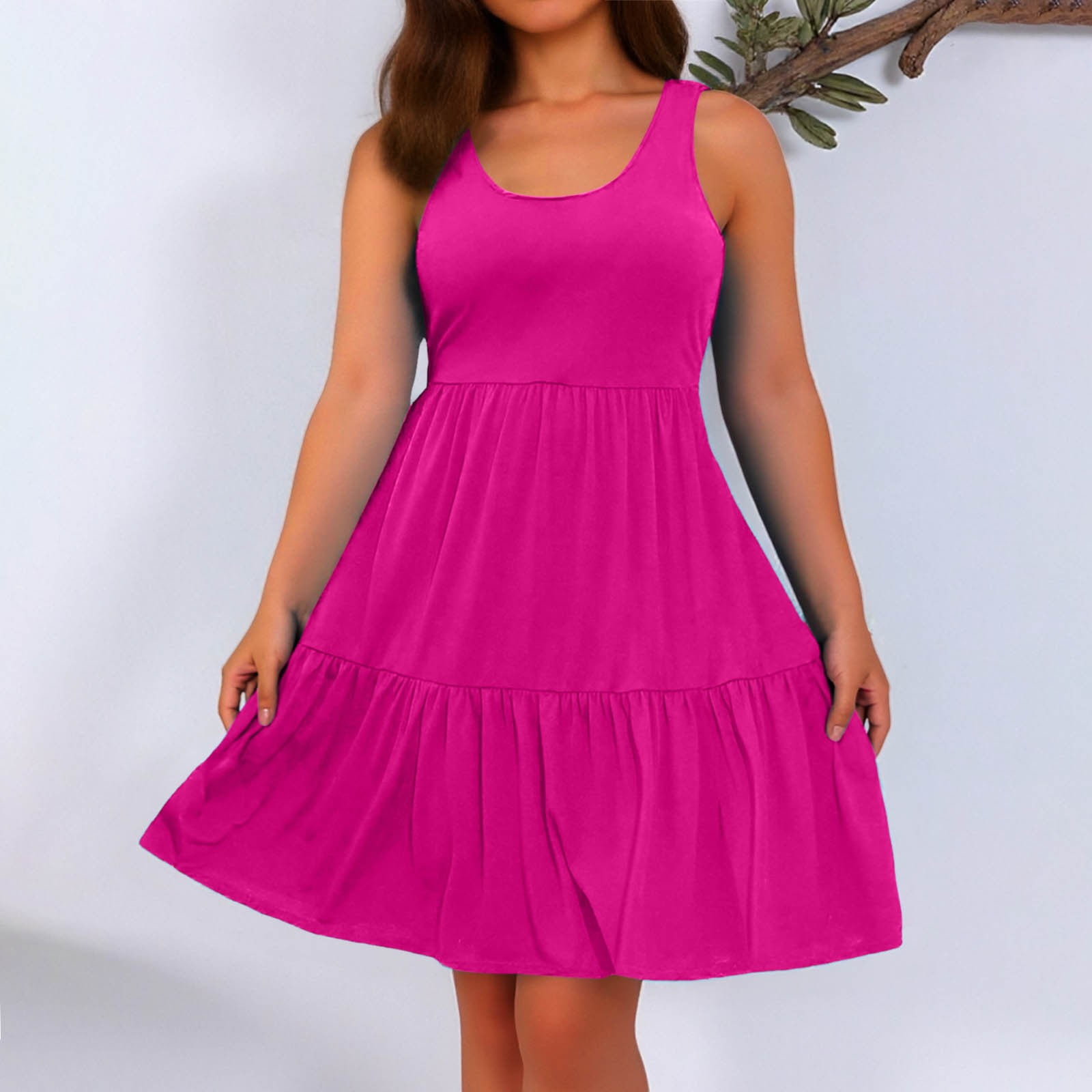 Spring/summer Plus Size Women's Casual Commuting Solid Color Sleeveless Mid Length Dress Summer ...