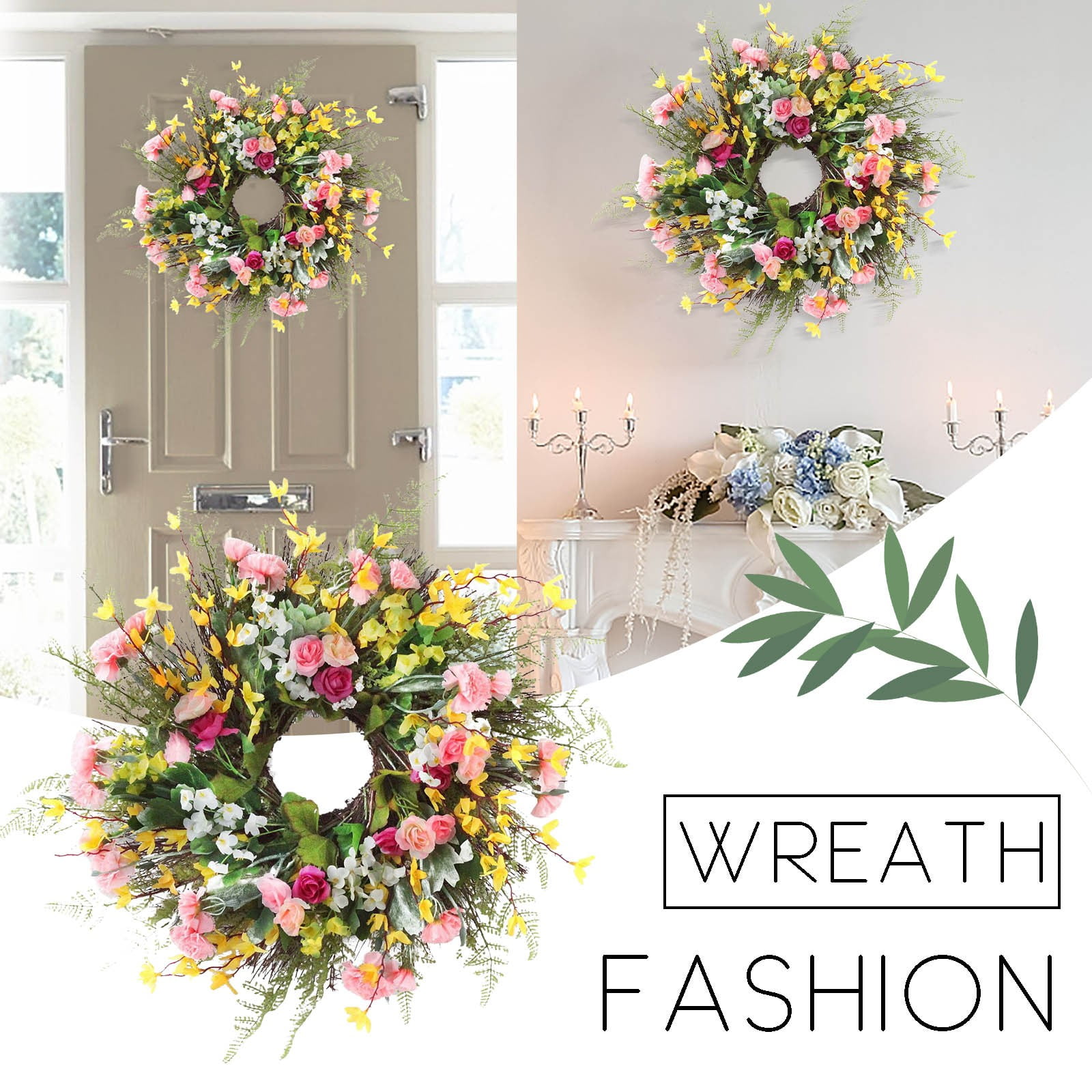 Spring wreath, winter jasmine, mother's day, carnation wreath, door ...