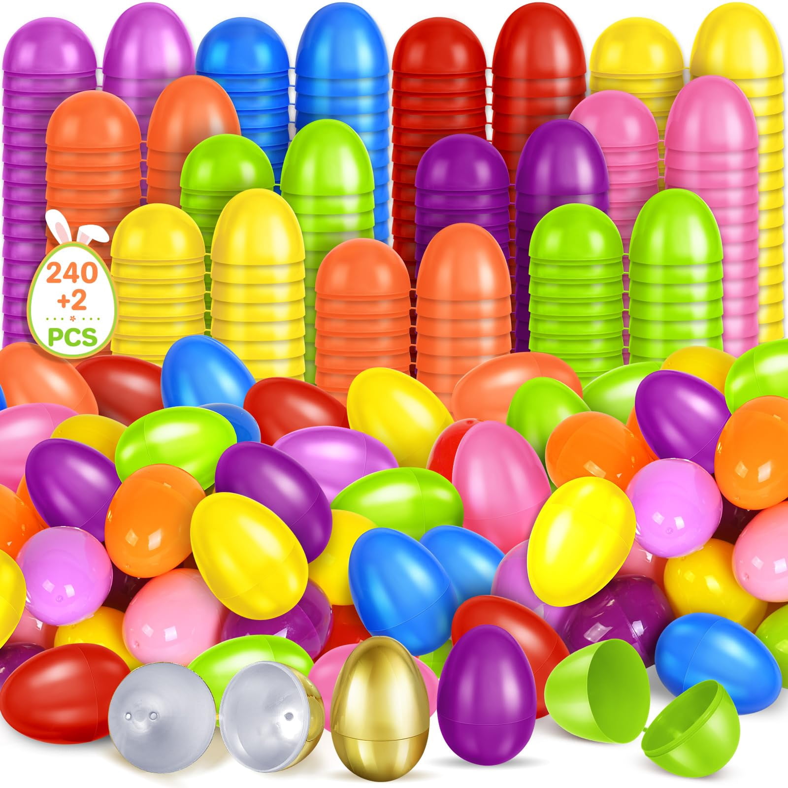 SpringFlower 240 PCS 2.3 inch Plastic Easter Eggs Plus 2 Golden Eggs ...