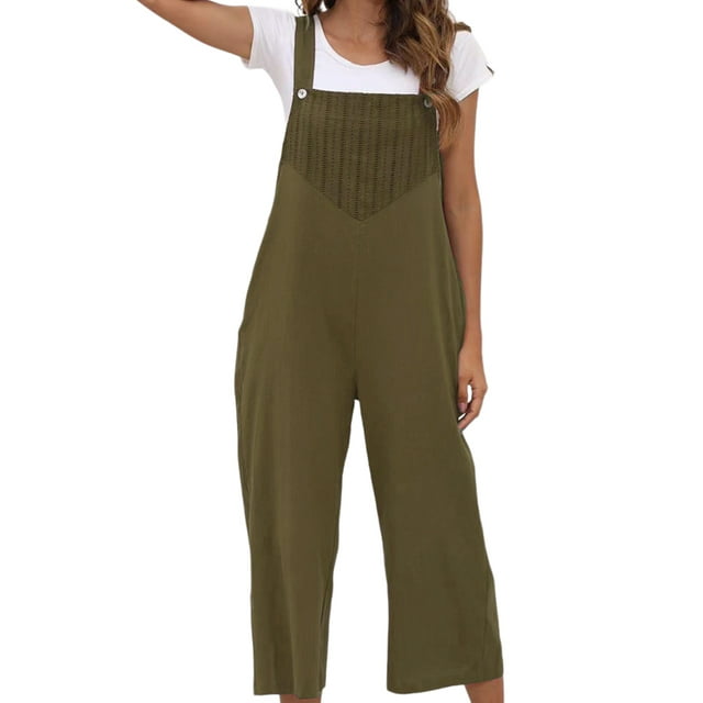 Springttc Women Summer One Piece Pant Solid Sleeveless Square Neck