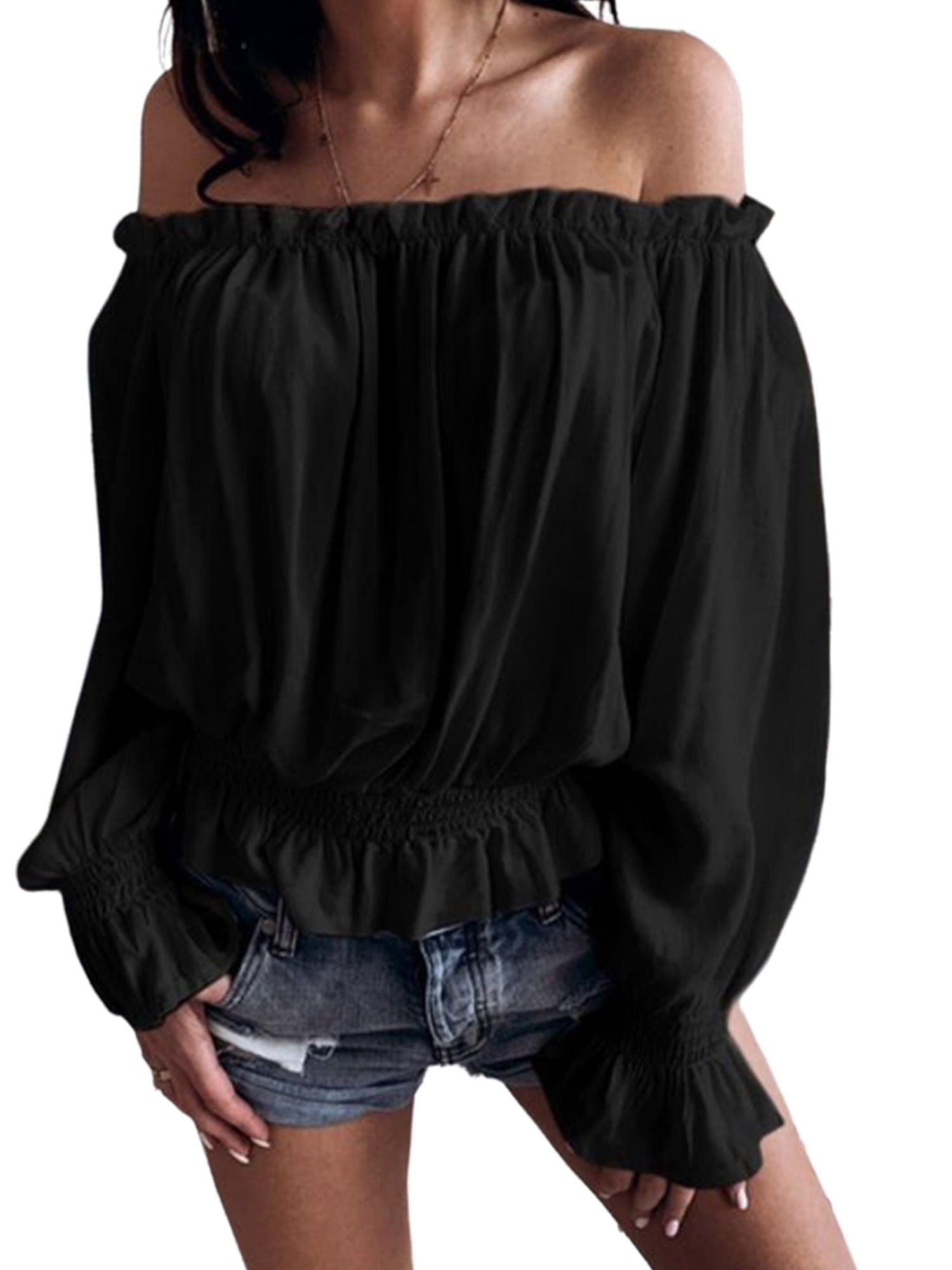 SpringTTC Women's Christmas Sexy Off-The-Shoulder Long Sleeve Ruffle ...