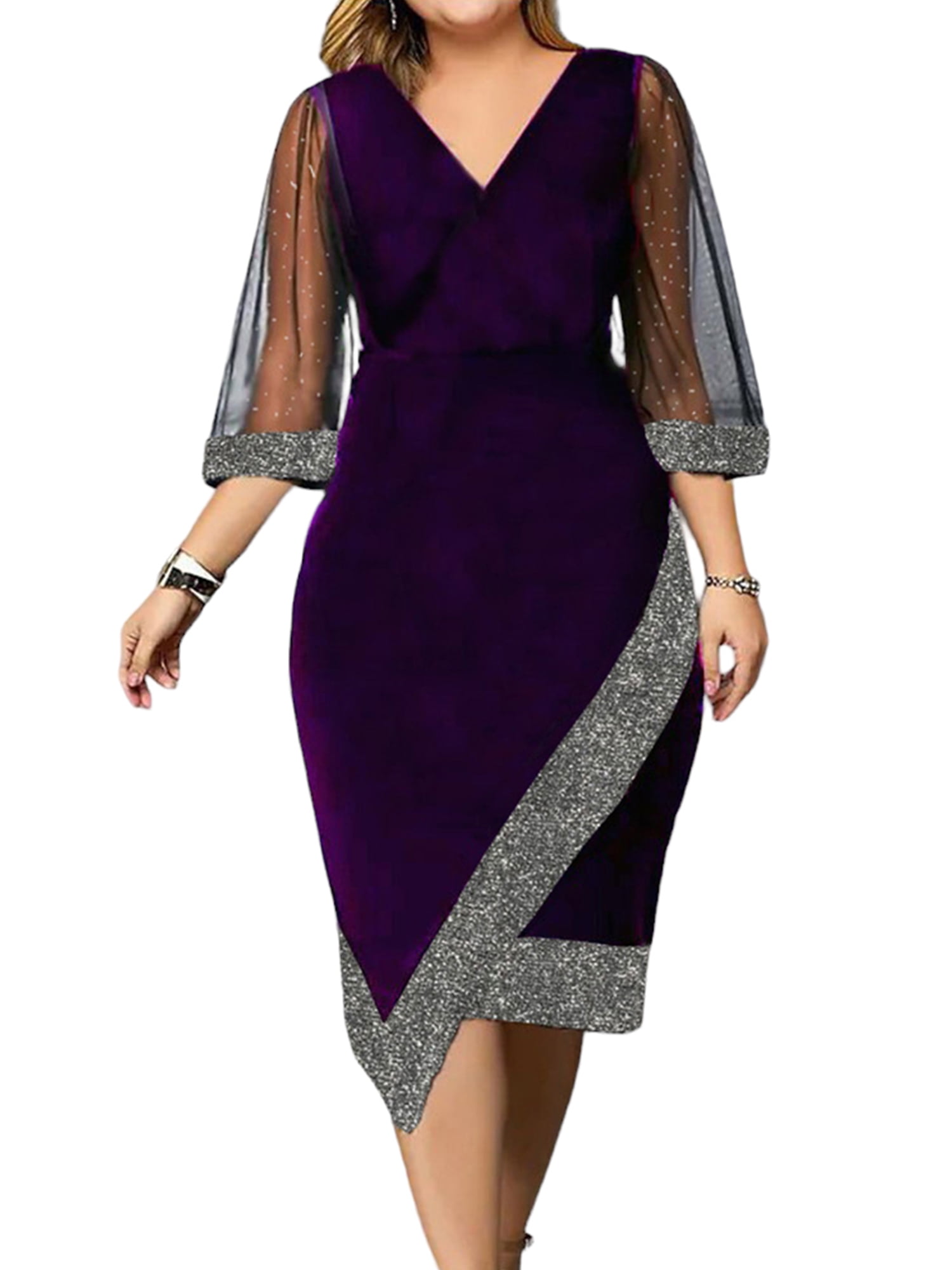 Springttc Womens Party Cocktail Plus Size Formal Dresses Velvet Sexy