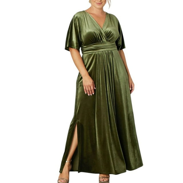 SpringTTC Womens Plus Size Party Cocktail Ball Gown V-Neck Short Sleeve ...
