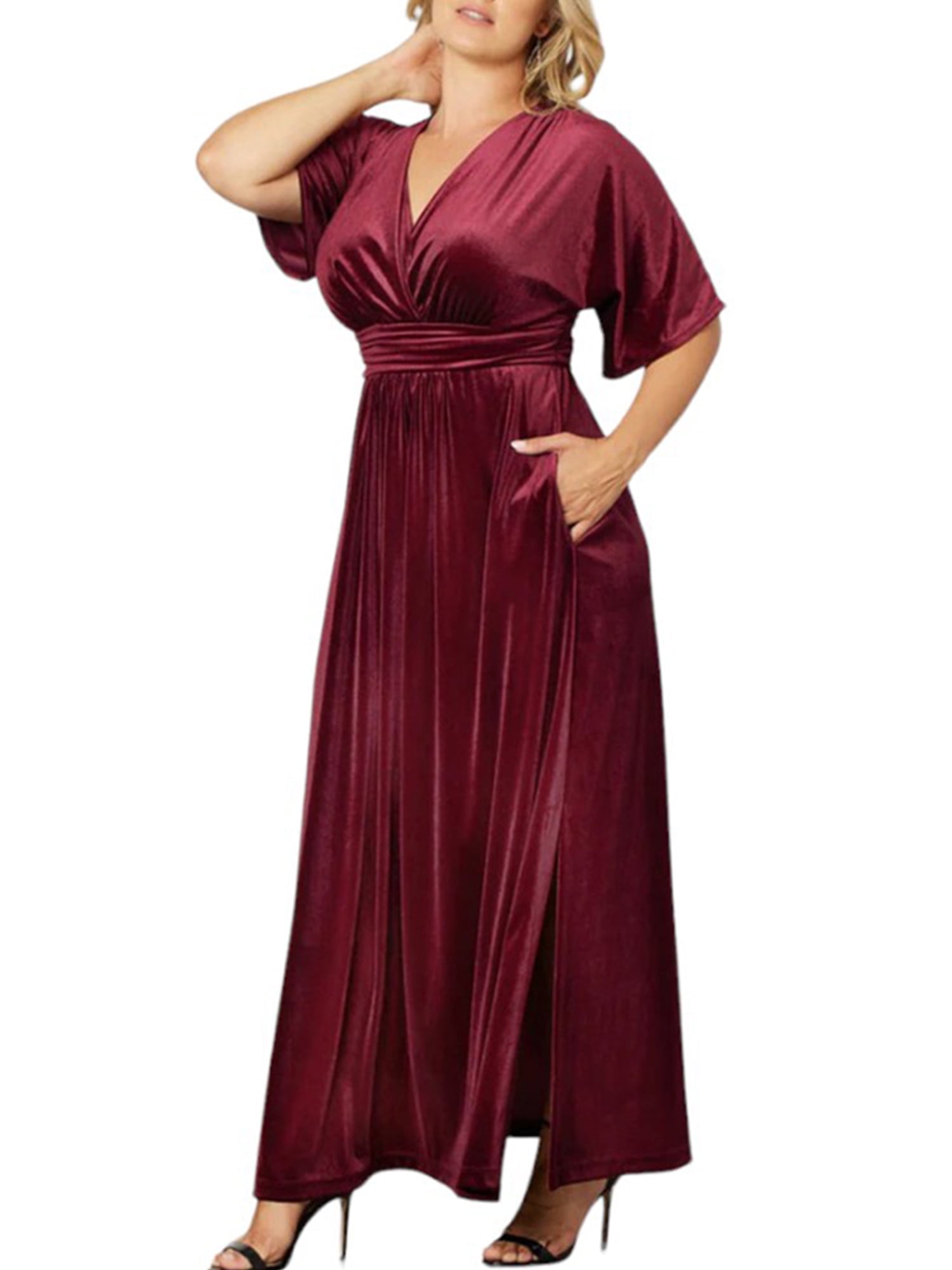 SpringTTC Womens Plus Size Party Cocktail Ball Gown V-Neck Short Sleeve ...