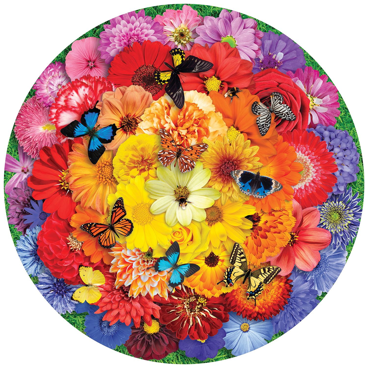 Springbok Colorful Flowers Bloom - 500 Piece Circle Jigsaw Puzzle for ...