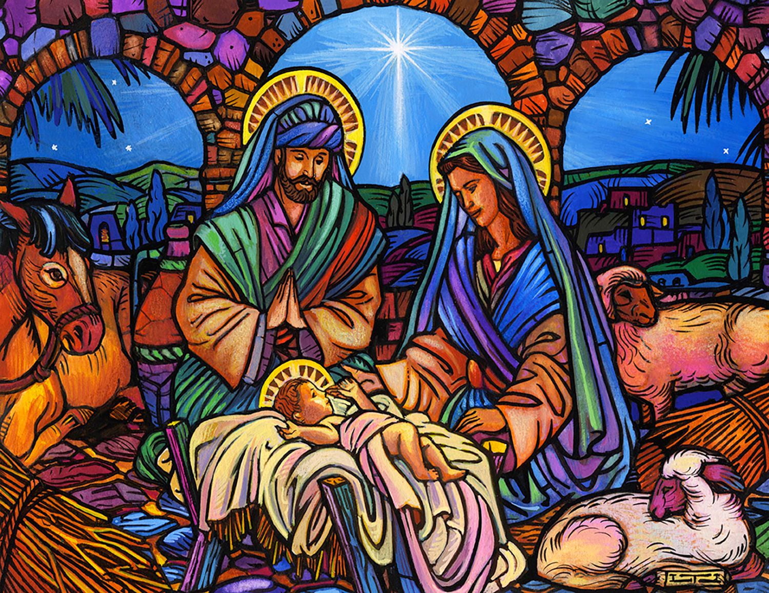 Springbok 500 Piece Stained Glass Nativity Jigsaw Puzzle for Adults ...