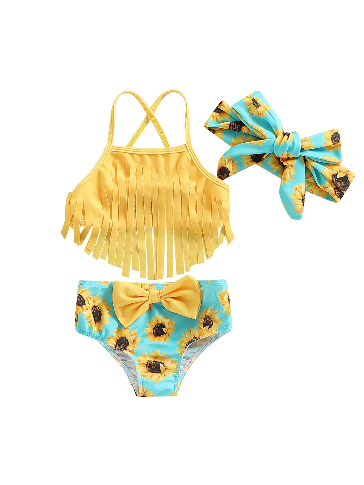Springcmy 3Pcs Kids Girls Cute Strap Bowknot Tankini Swimsuit Summer ...
