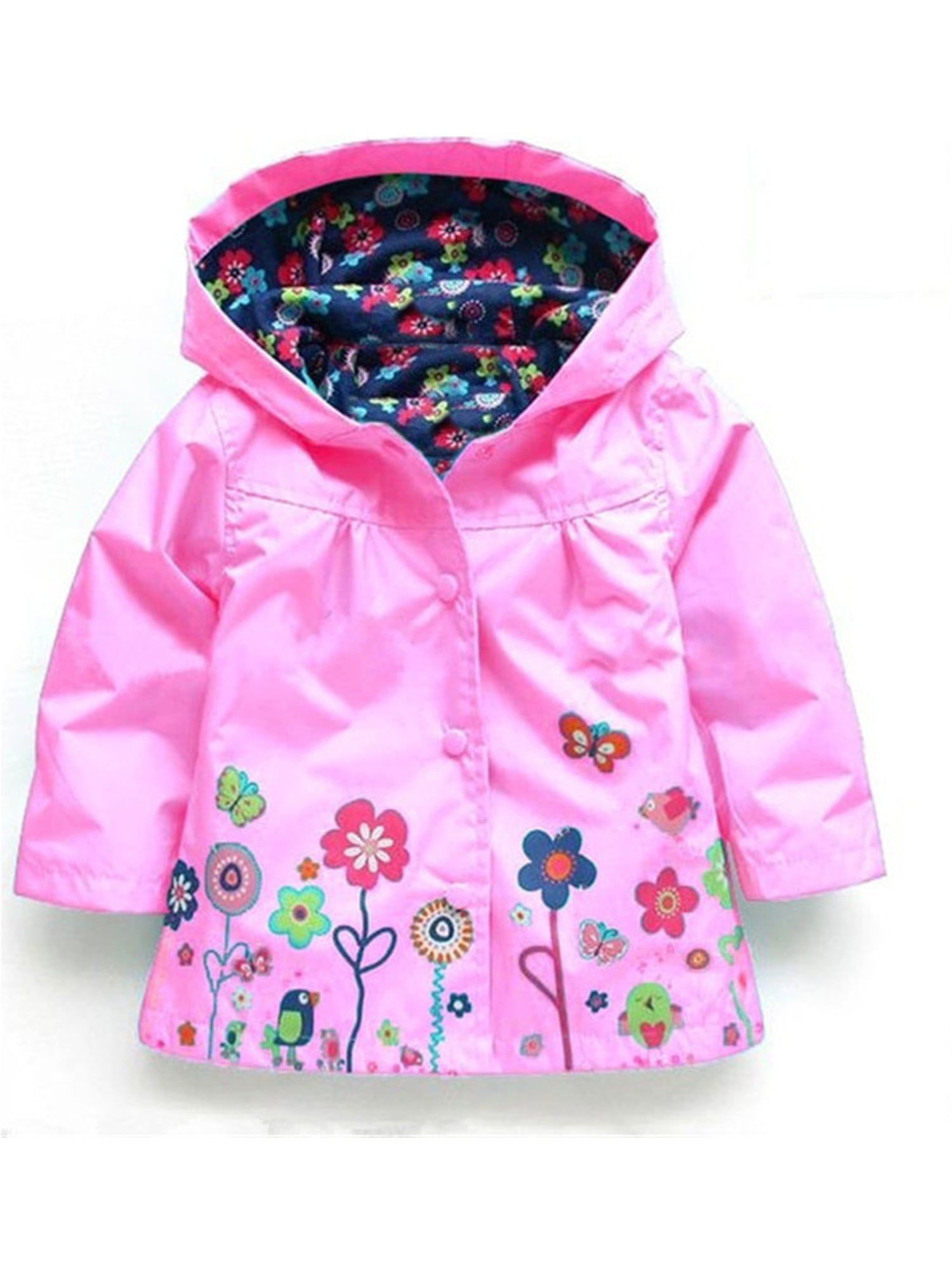 Springcmy Kids Girls Flowers Jacket Hooded Waterproof Windproof ...