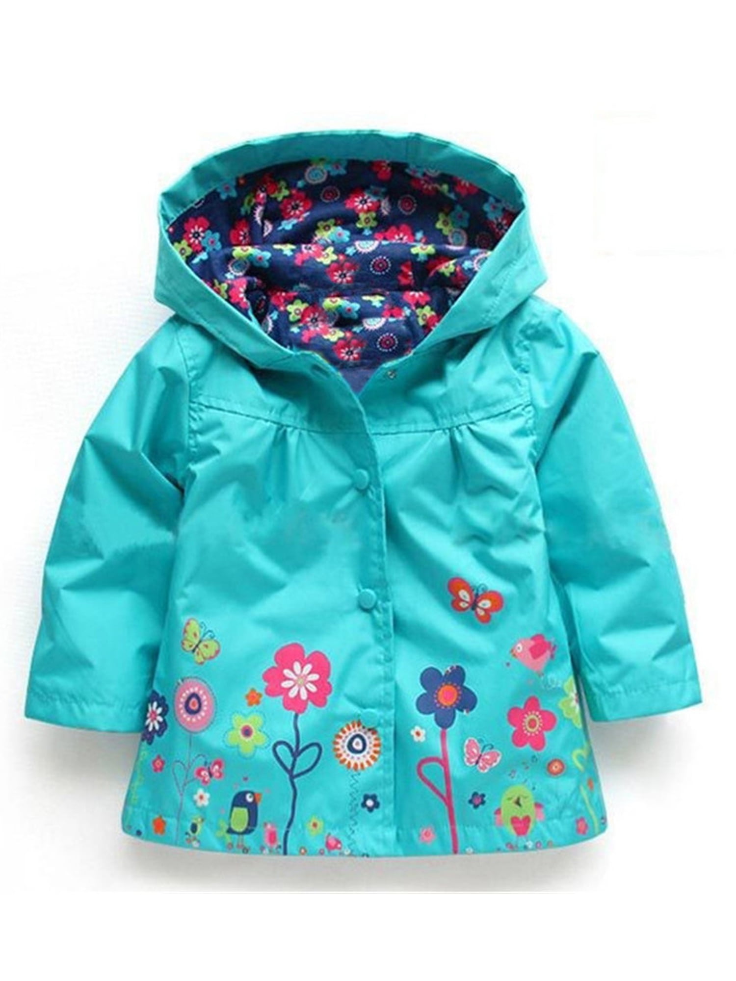 Springcmy Kids Girls Flowers Jacket Hooded Waterproof Windproof ...