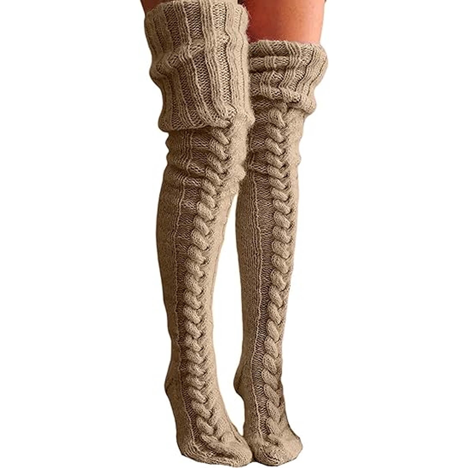 Springcmy Women's Cable Knitted High Boot Socks Extra Long Winter Over ...