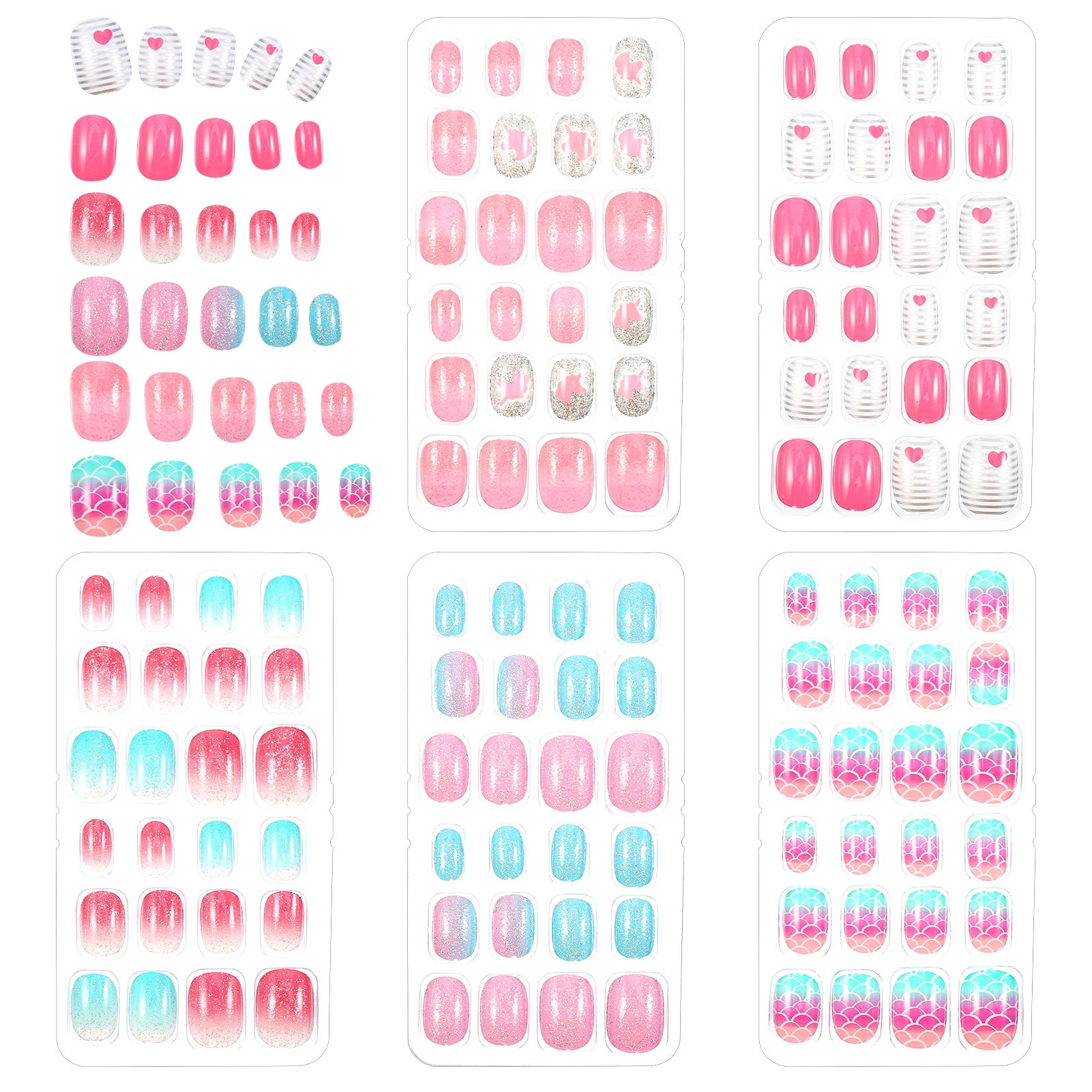 Springcorner 120 Pcs Kids Fake Nails Press-on Nails,Pre-glue Full Cover ...