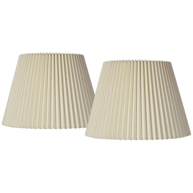 Springcrest Set of 2 Ivory Linen Drum Lamp Shades with Knife Pleat ...