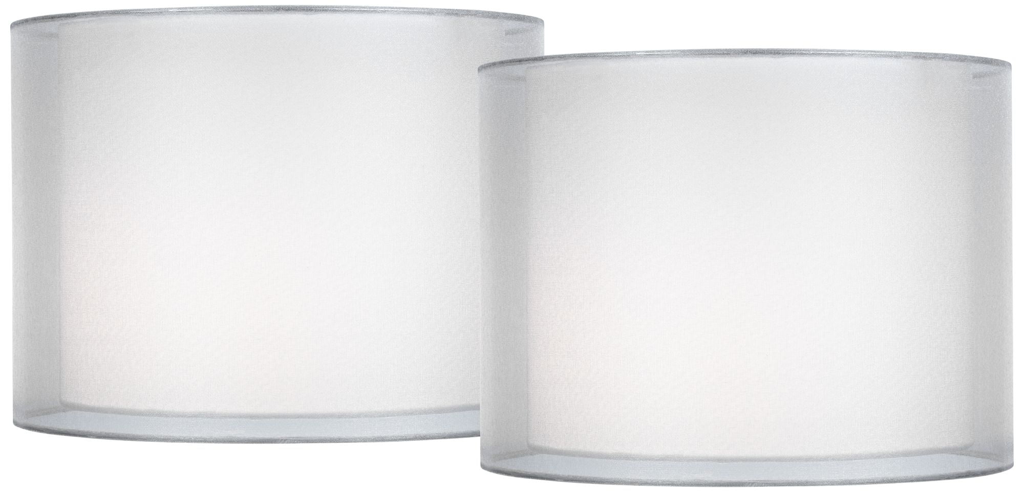 Springcrest Set of 2 Hardback Double Drum Lamp Shades Silver Sheer ...