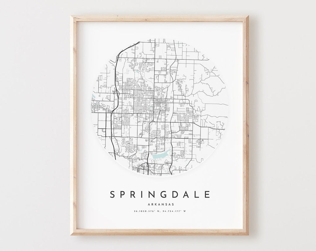 Springdale Map Print, Springdale Map Poster City Wall Art, Ar Road Map ...
