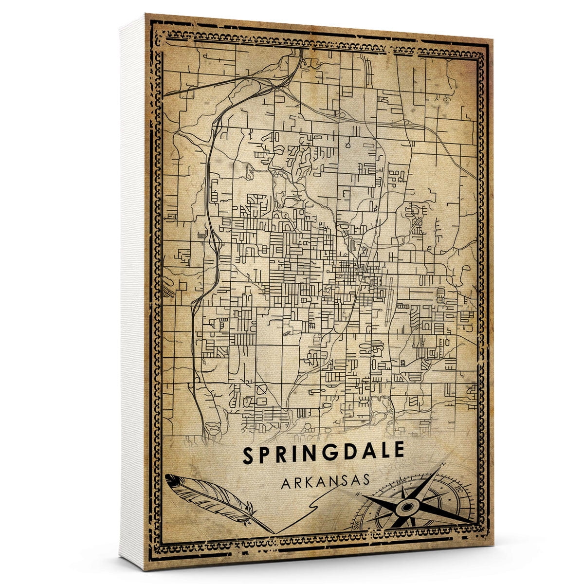 Springdale Vintage Map Prints Canvas, Springdale Arkansas Map Art ...