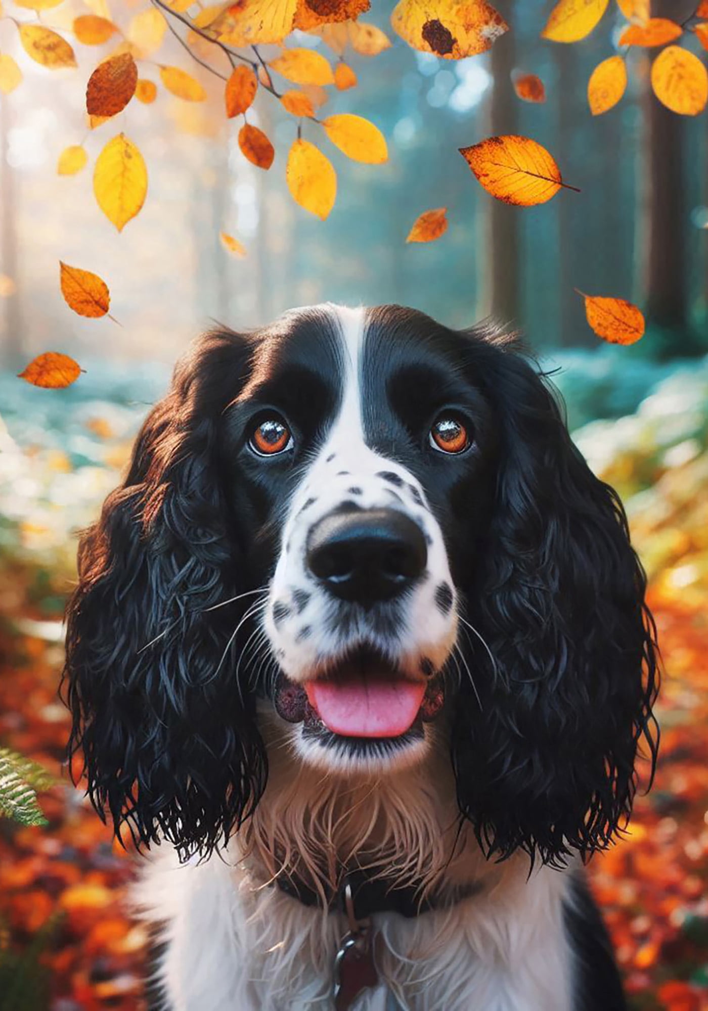 Springer Spaniel Black White - Best of Breed DCR Falling Leaves Garden ...
