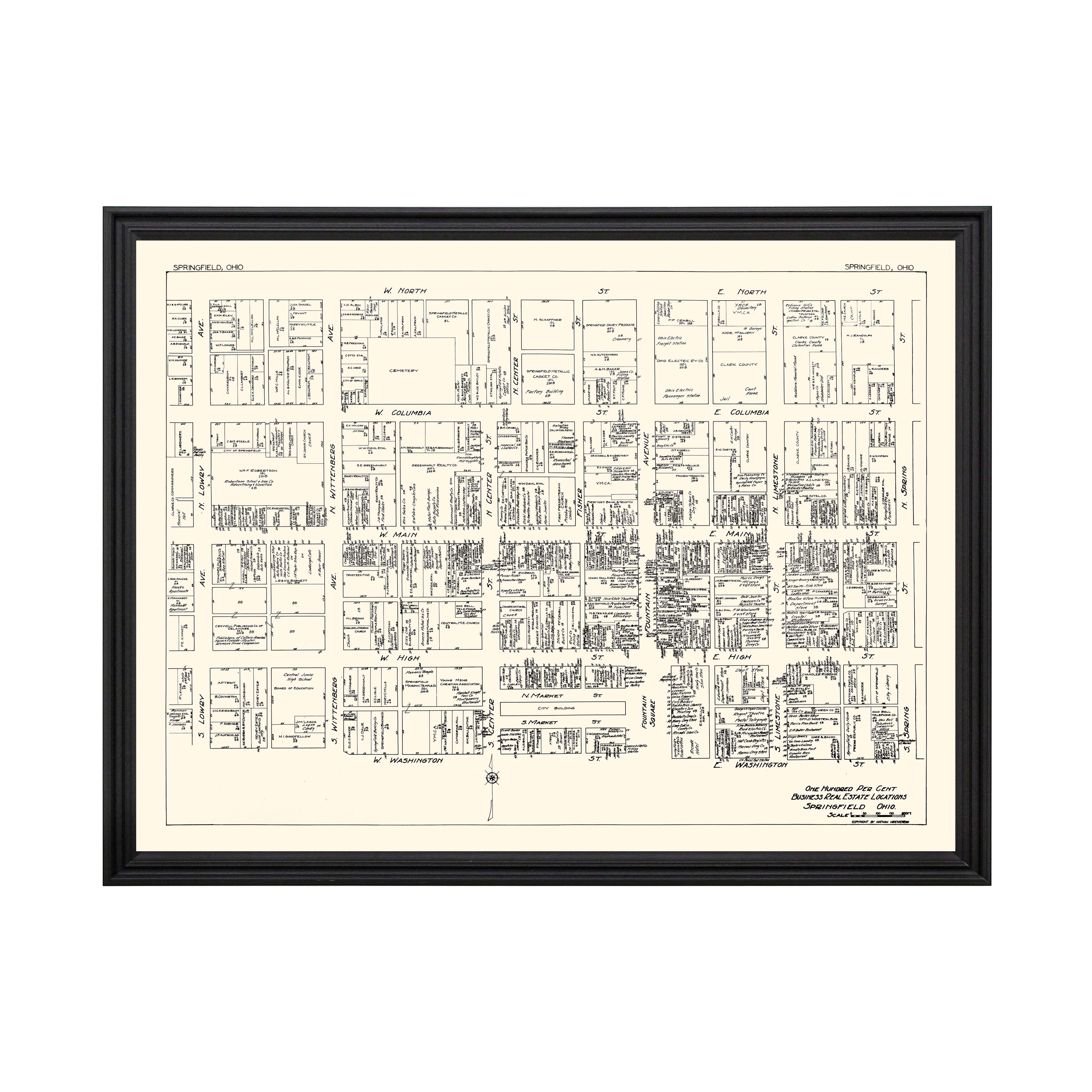 Springfield Art, 1929 Vintage Map of Downtown Springfield Ohio, OH ...
