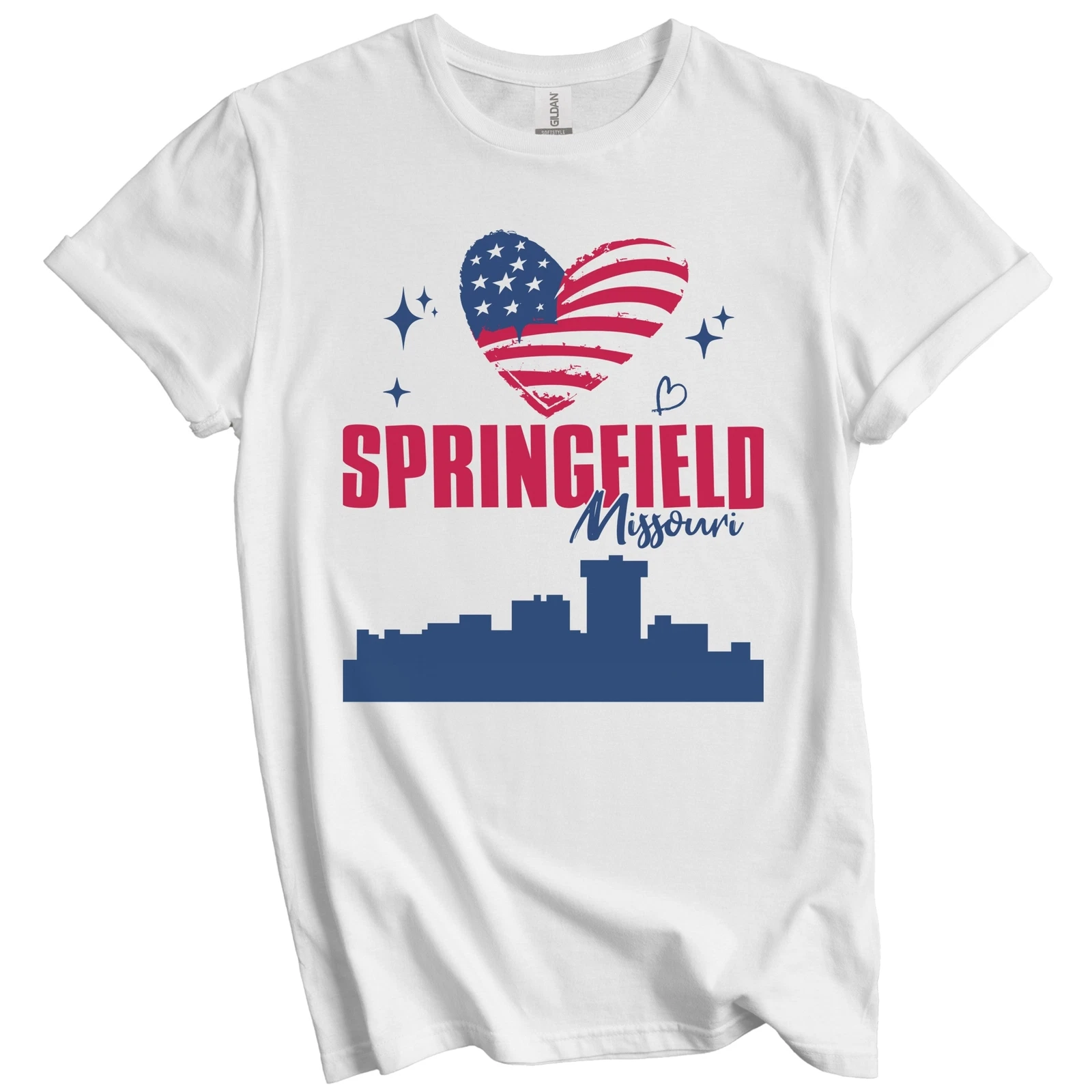 Springfield Missouri Skyline American Flag Heart 4th of July T-Shirt ...