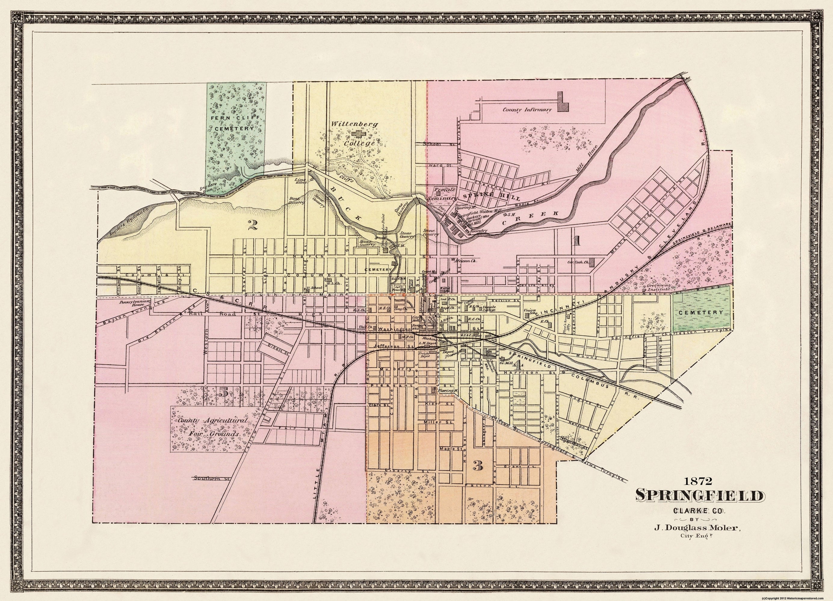 Historic City Map - Springfield Ohio - Moler 1872 - 31.81 x 23 ...