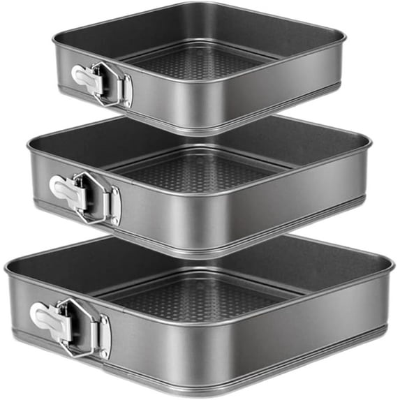 Springform Cake Pan Set of 3 (9.5, 10, 11 Inch) Square Baking Pans ...