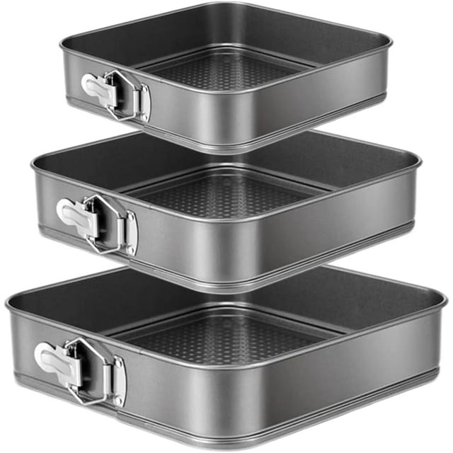 Springform Cake Pan Set of 3 (9.5, 10, 11 Inch) Square Baking Pans ...