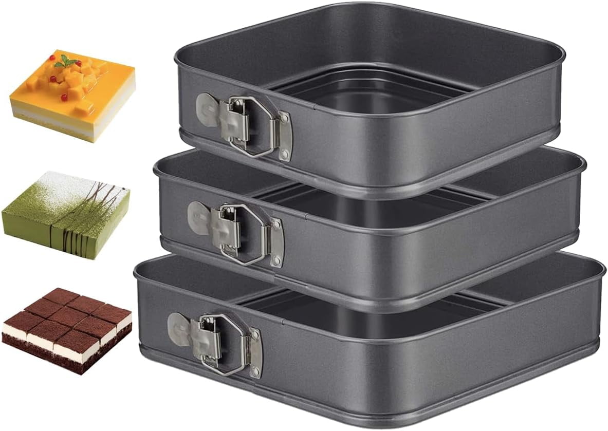 Springform Pan Set, 9.5/10/11Inch Square cake pans, Nonstick Bakeware ...