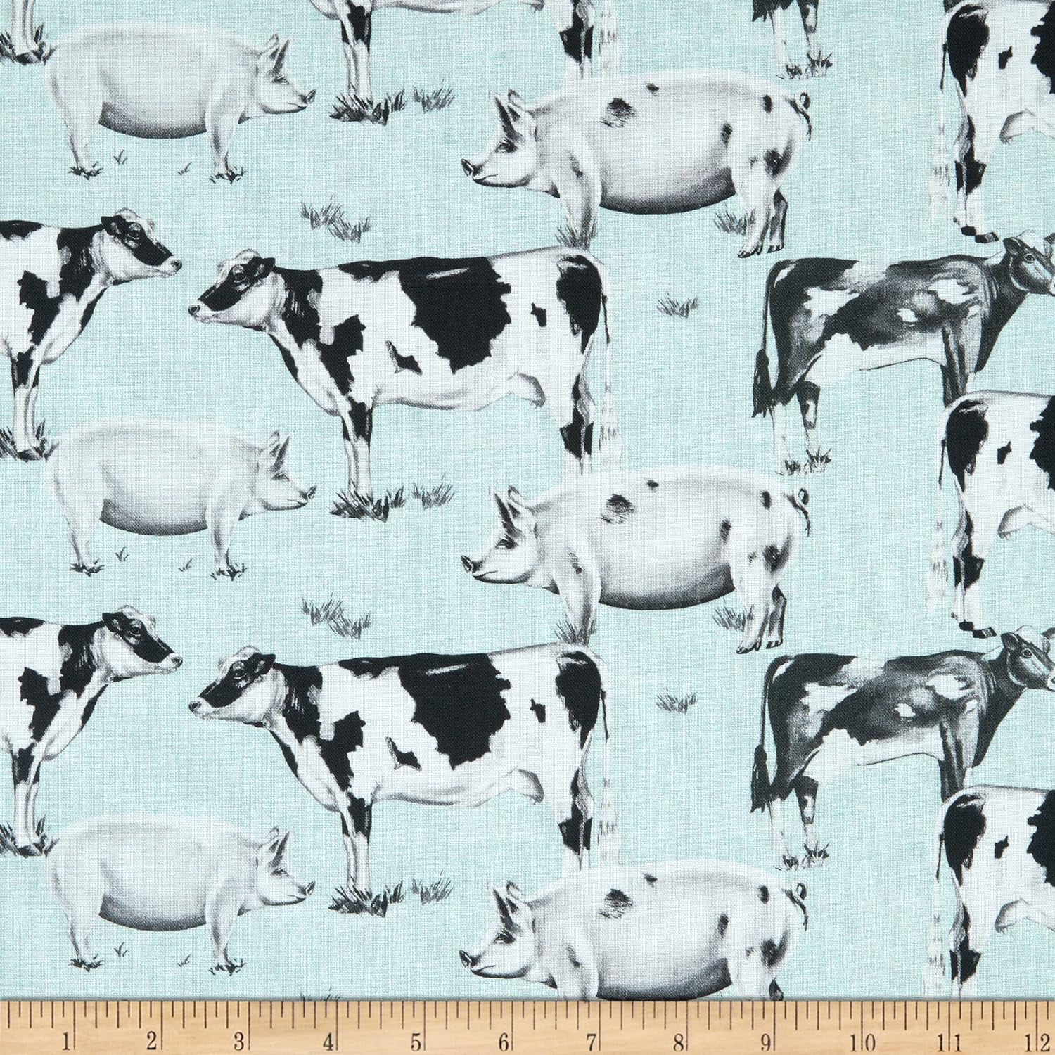 Springs Creative Farmhouse Kitchen Cows and Pigs Mint 100% Cotton ...