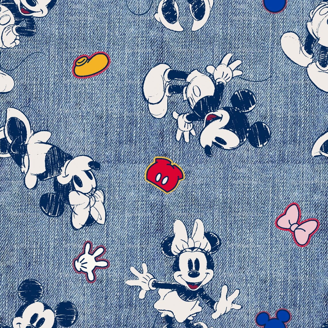 Springs Creative Mickey Minnie Den Badge In Blue White 100% Cotton ...
