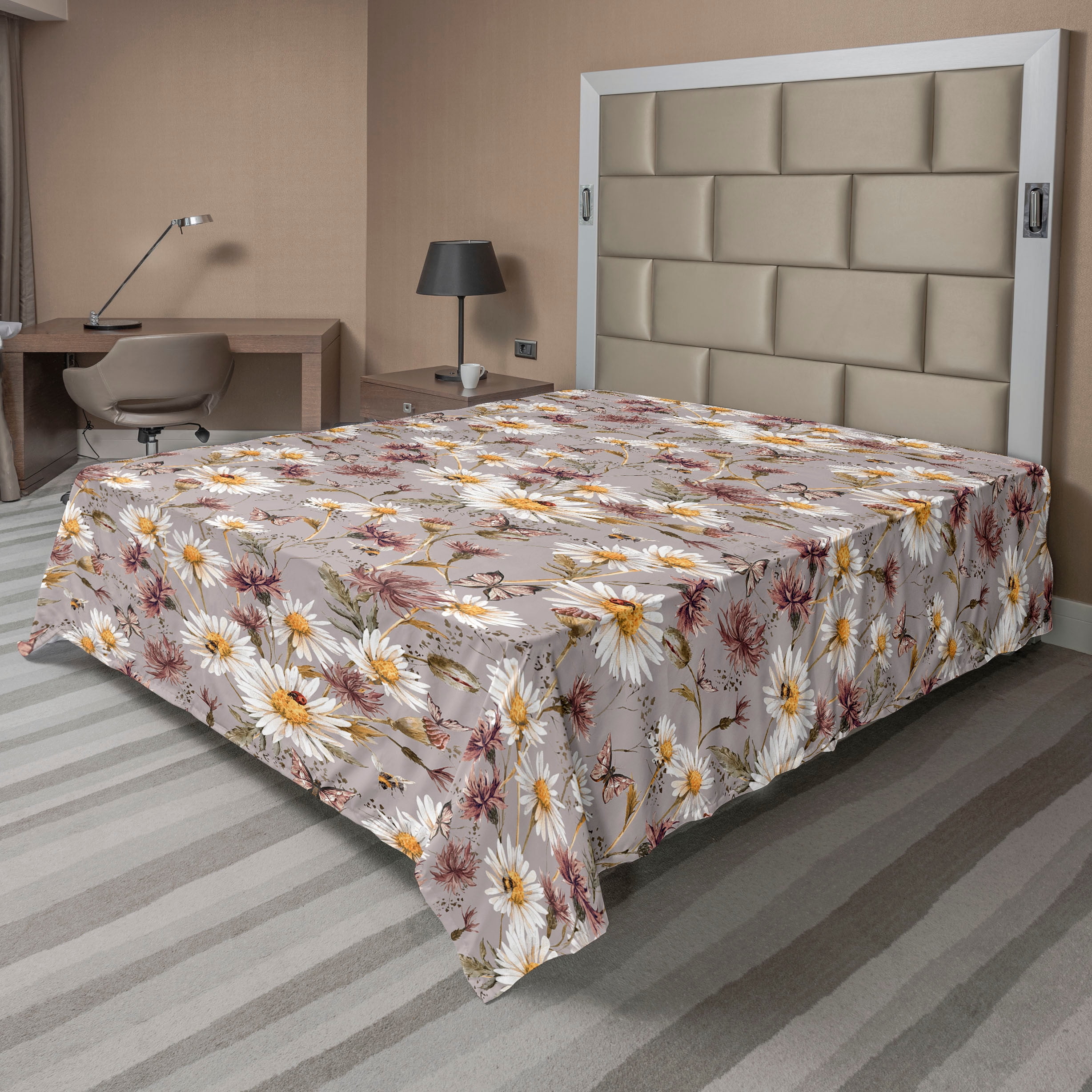 Springtime Boho Flat Sheet, Nature Themed Neutral Colors Dreamy ...