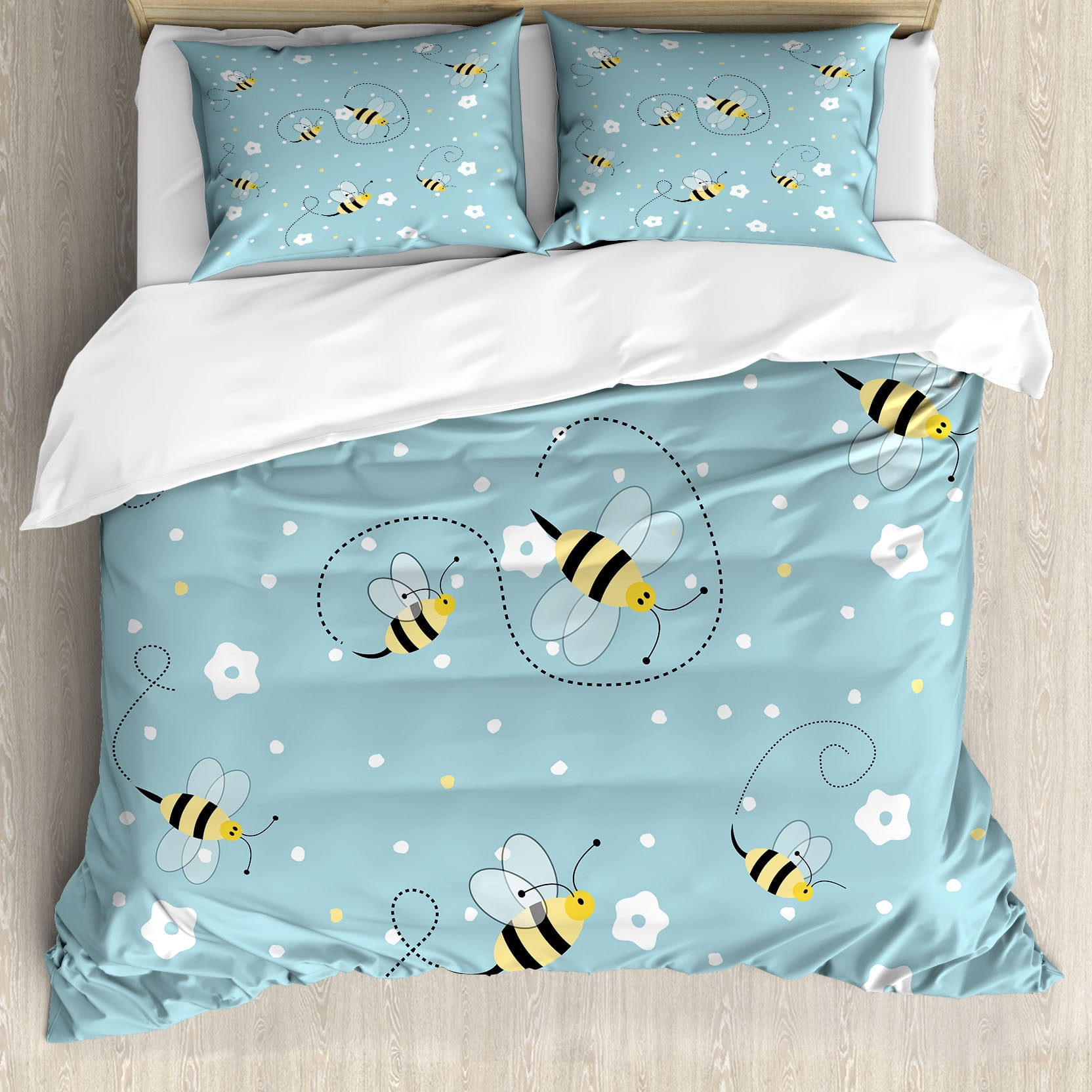 Springtime Duvet Cover Set, Cartoon Illustrated Flying Winged Bees ...