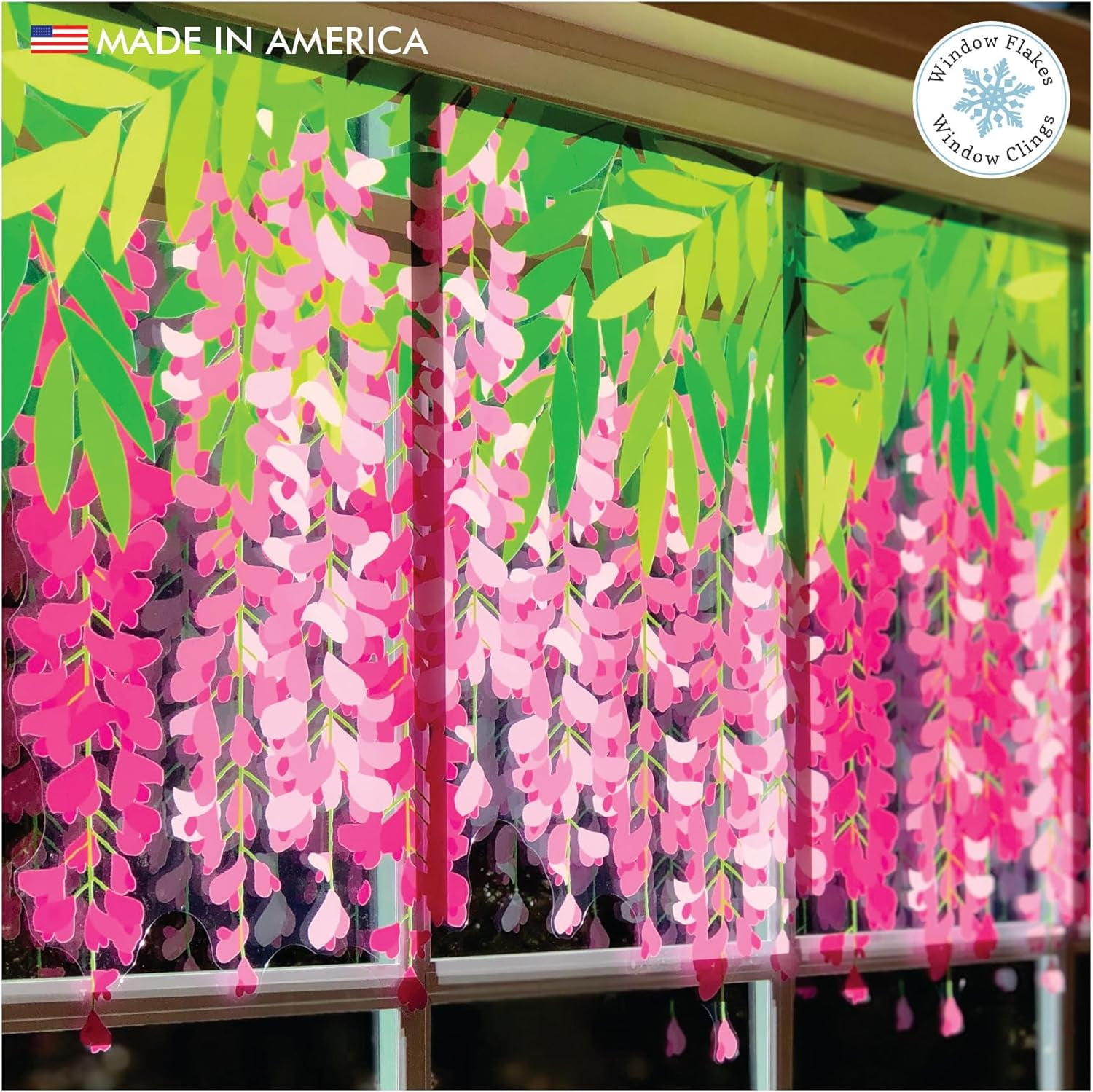 Springtime Flower Window Cling Decal for Glass. Pink Hanging Wisteria ...