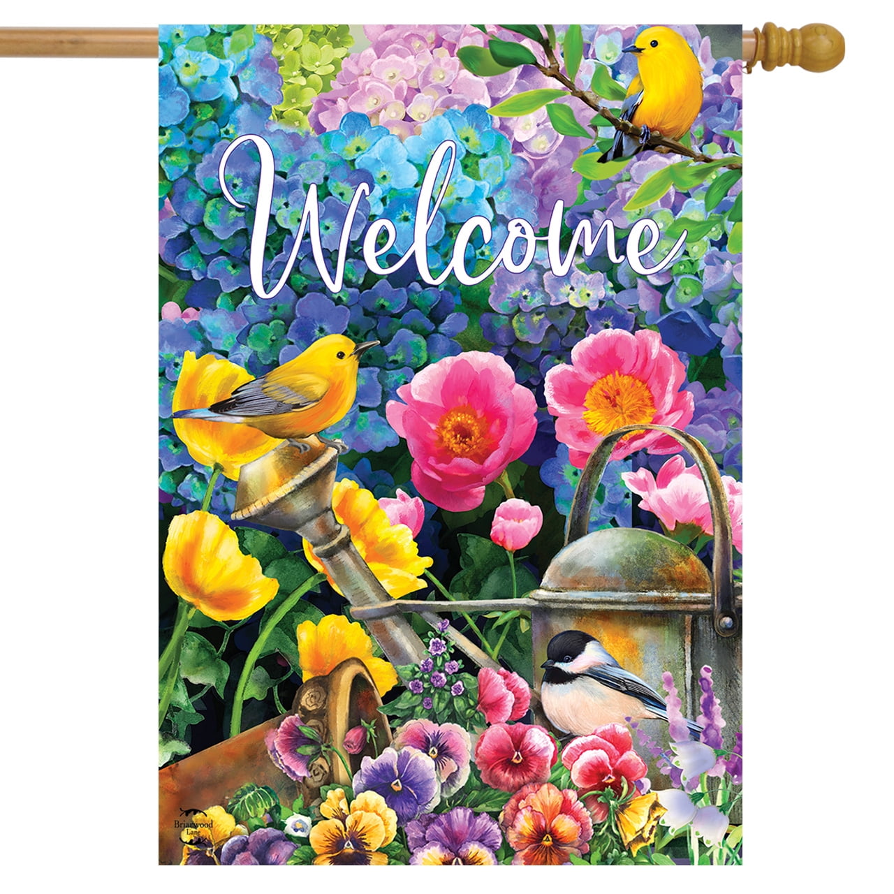 Springtime Garden Welcome House Flag Birds Floral 28" x 40" Briarwood ...