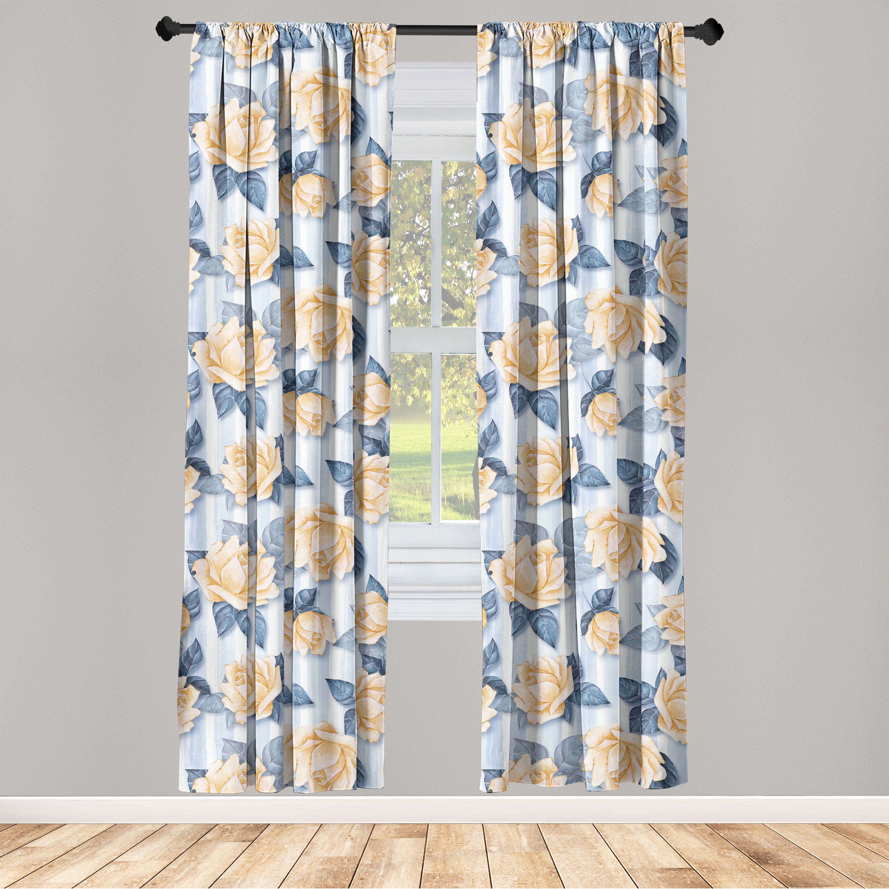 Springtime Window Curtains, Autumn Vibes Garden Scene Rose Pattern on ...