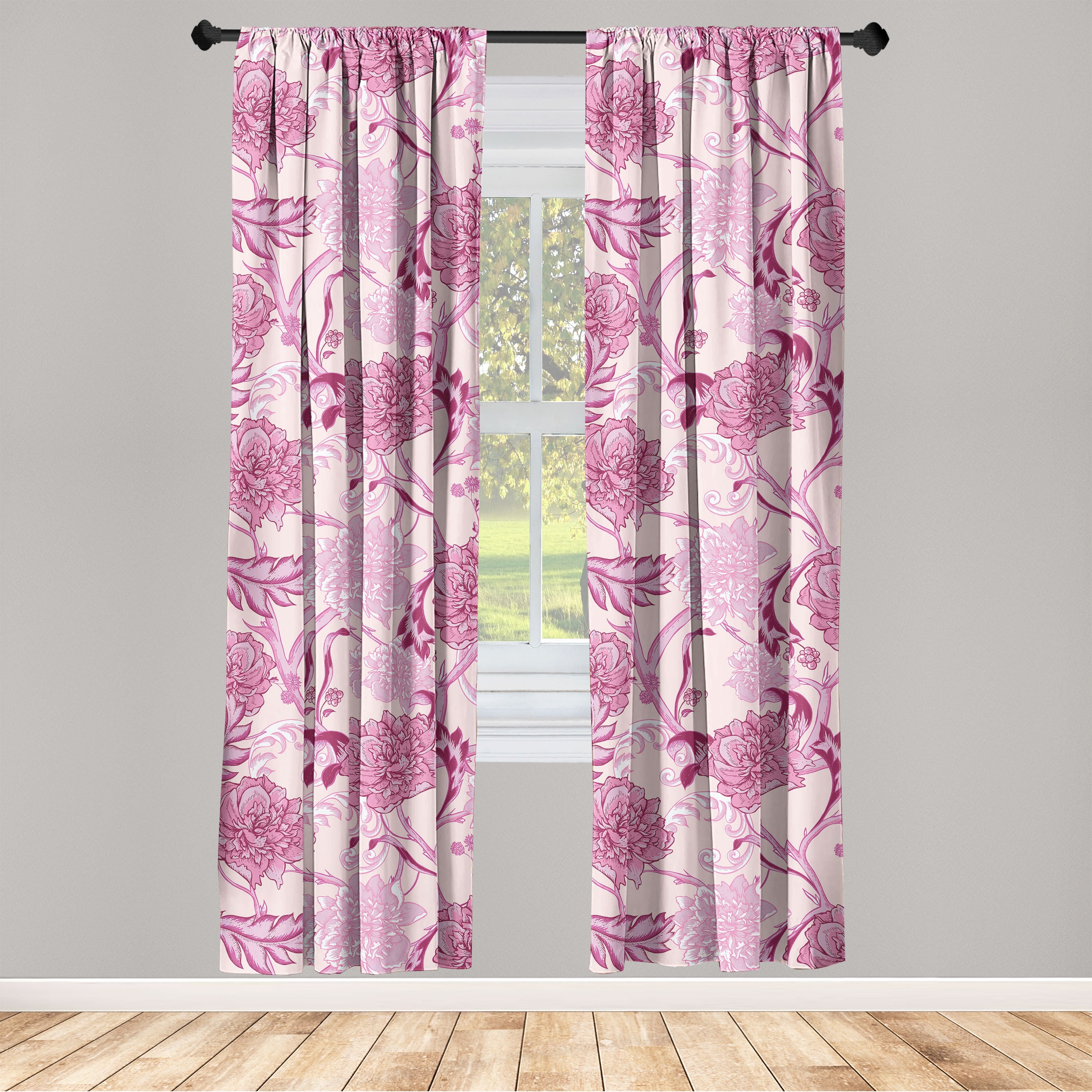 Springtime Window Curtains, Jungle Boho Inspired Blooming Peony and ...