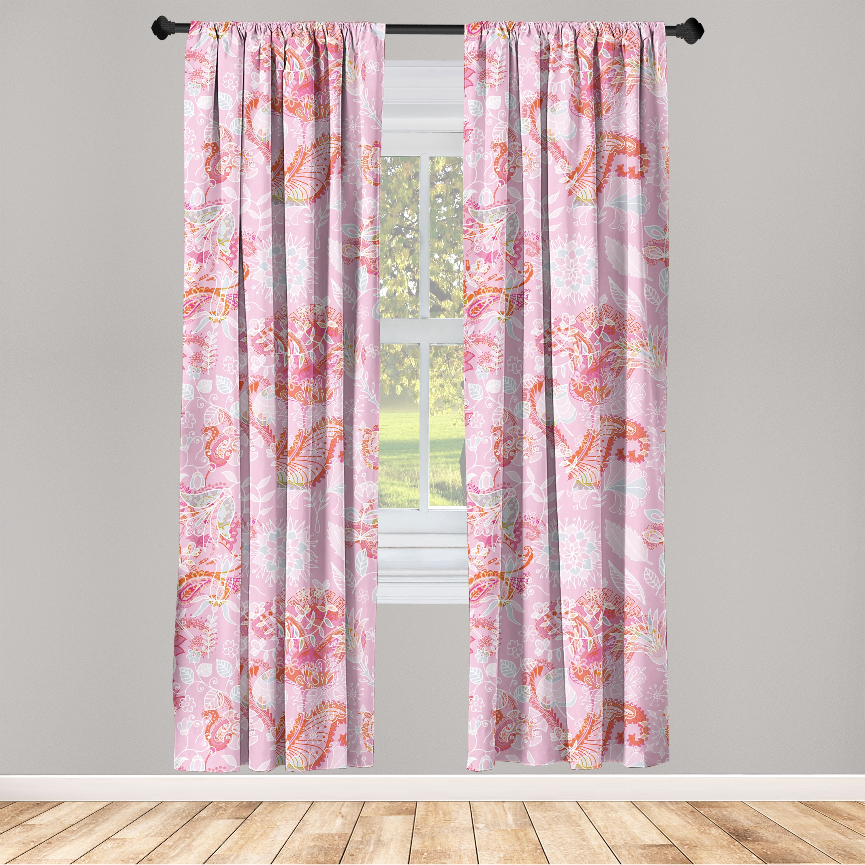Springtime Window Curtains, Outline Style Illustration of Paisley ...