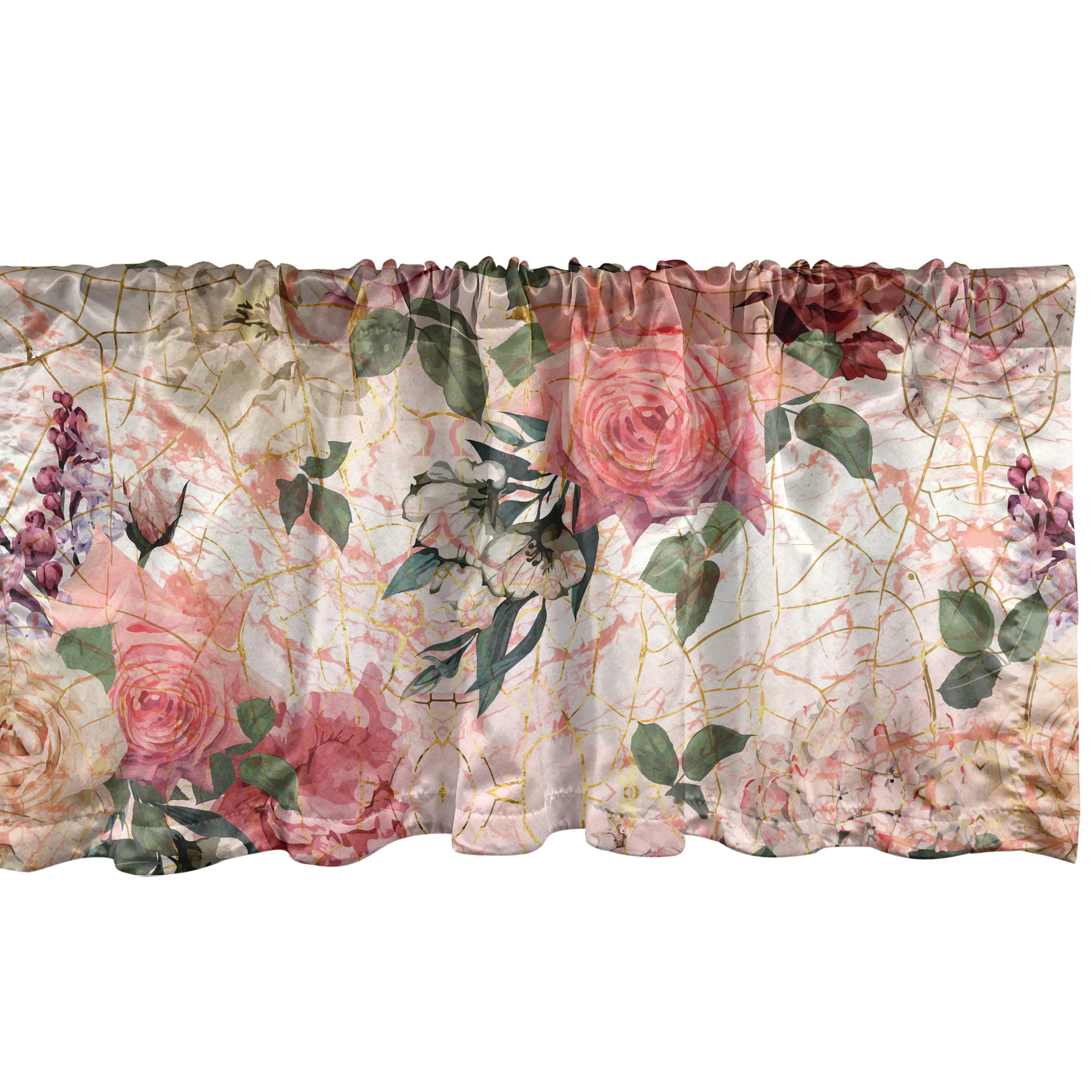 Springtime Window Valance, Delicate Rose Pattern with Leafy Ornaments ...