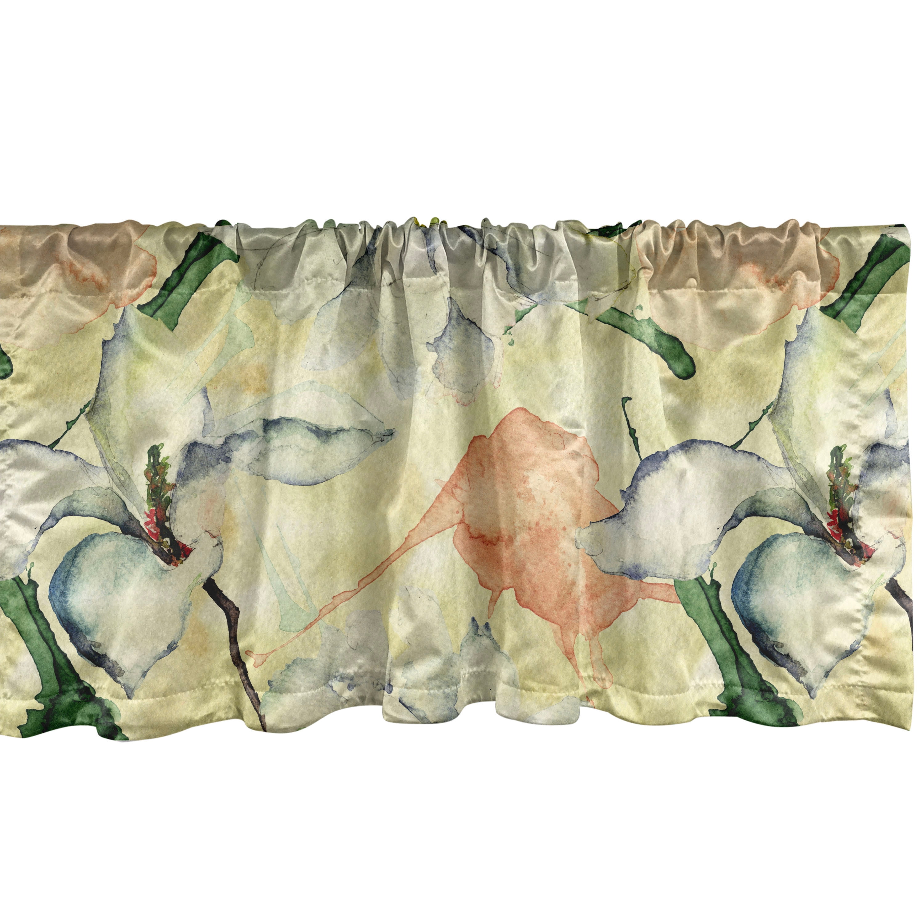 Springtime Window Valance, Watercolor Wild Flowers with Leaves and ...