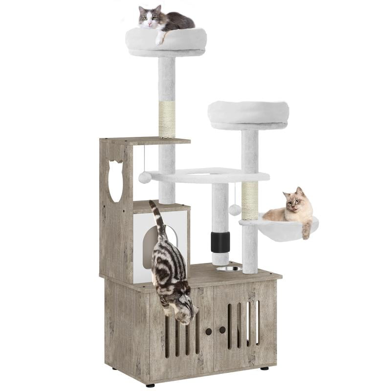 【Springtok】DWVO Cat Tree with Litter Box Enclosure, 2-in-1 Cat ...