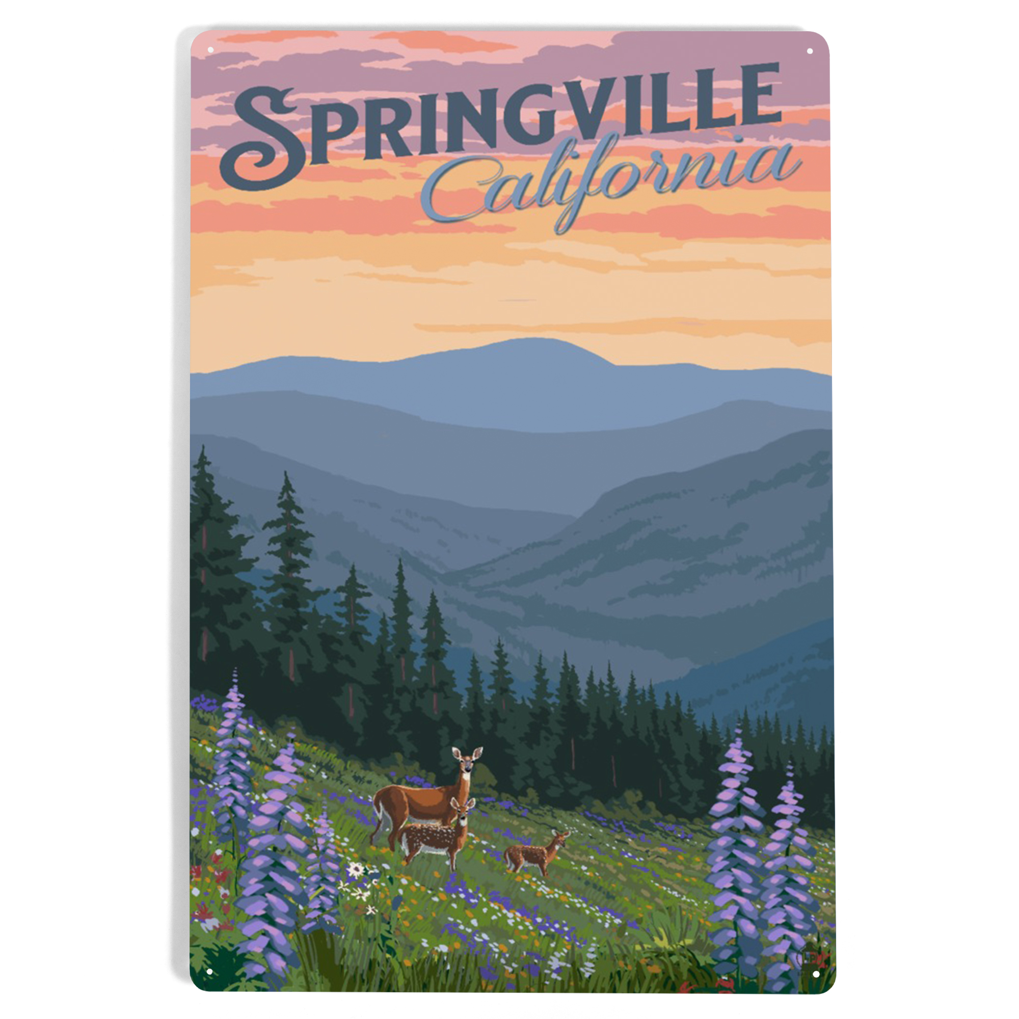 Springville, California, Deer and Spring Flowers (12x18 Aluminum Art ...
