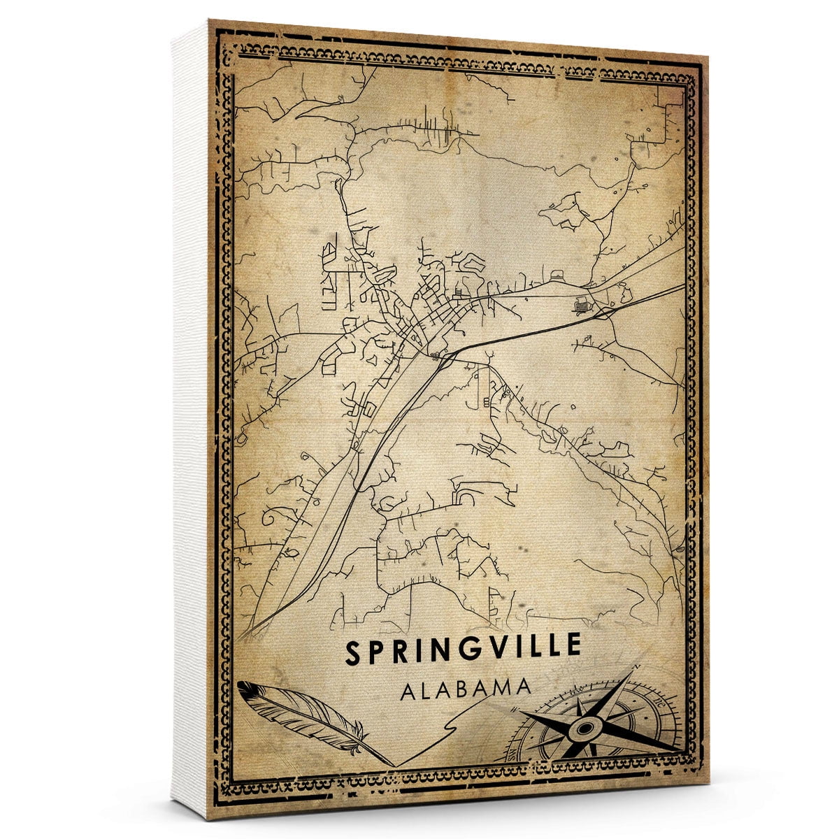 Springville Vintage Map Prints Canvas, Alabama Map Art Canvas, Canvas ...