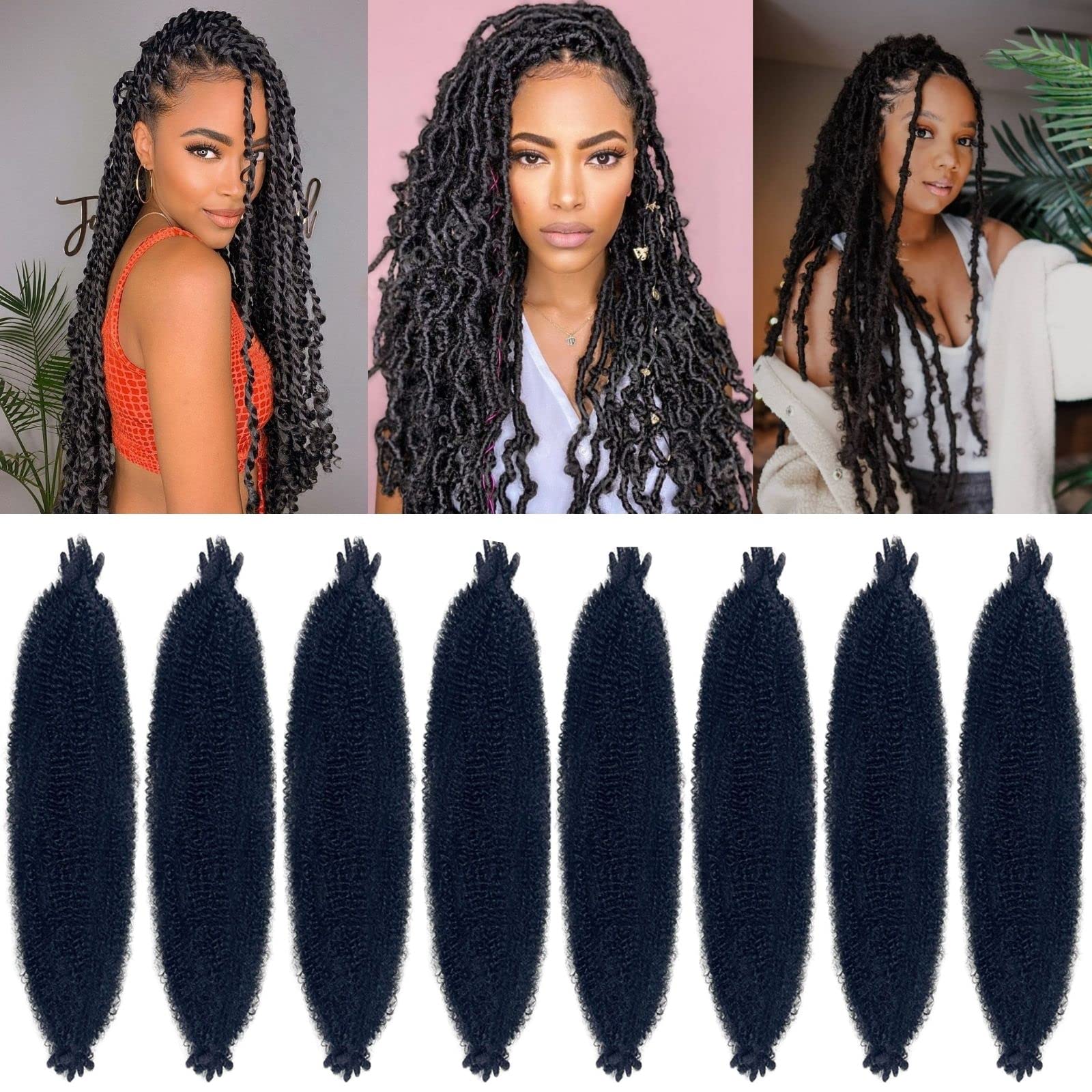 Springy Afro Twist Hair 24 Inch 8 Packs 1B Marley Hair Pre-fluffed ...